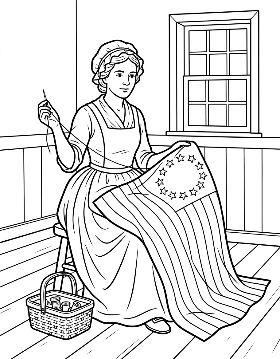 Betsy Ross Flag Coloring Page - Free Printable PDF