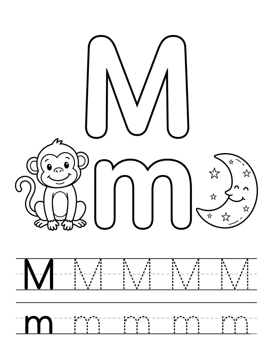 Letter M Coloring Page & Tracing - Printable PDF Sheet